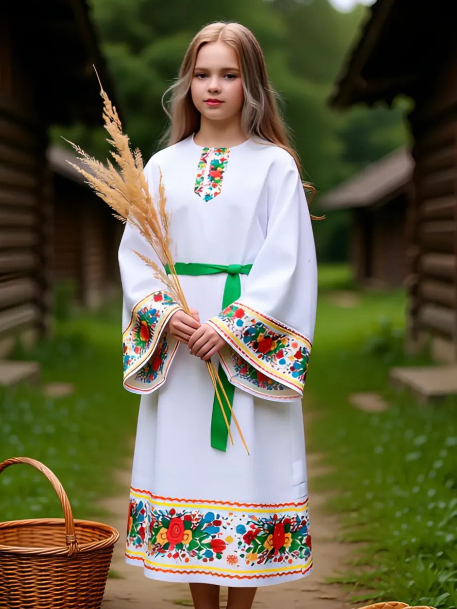 Рубаха для девочки с цветами белая, белый, M, m1126b