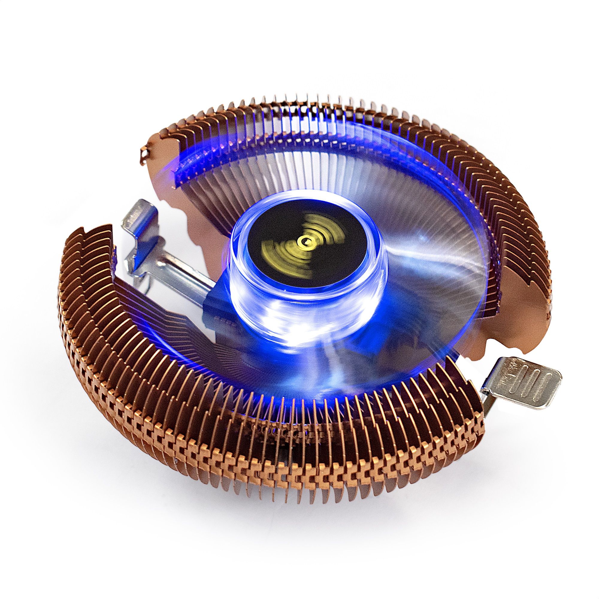 Кулер ExeGate Wizard EE91-PWM. Cu. BLUE (TDP 80W Fan 90mm PWM, 800-2400RPM Hydro bearing, голубая подсветка, с термопастой, на защелках, Retail color b