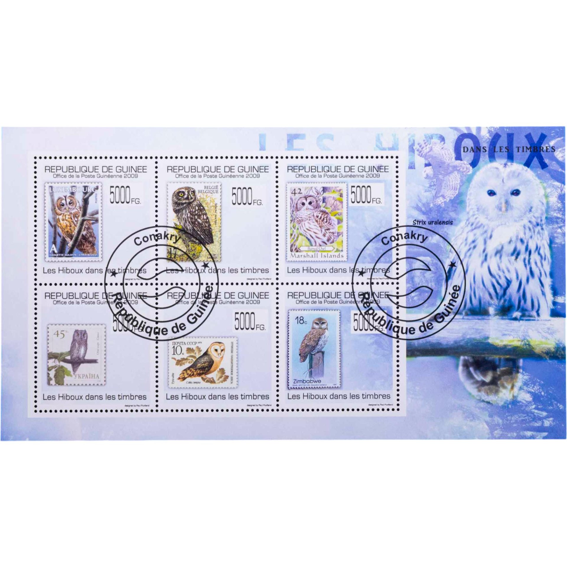 Гвинея Набор марок 1 квартблок "Фауна Совы" 2009
