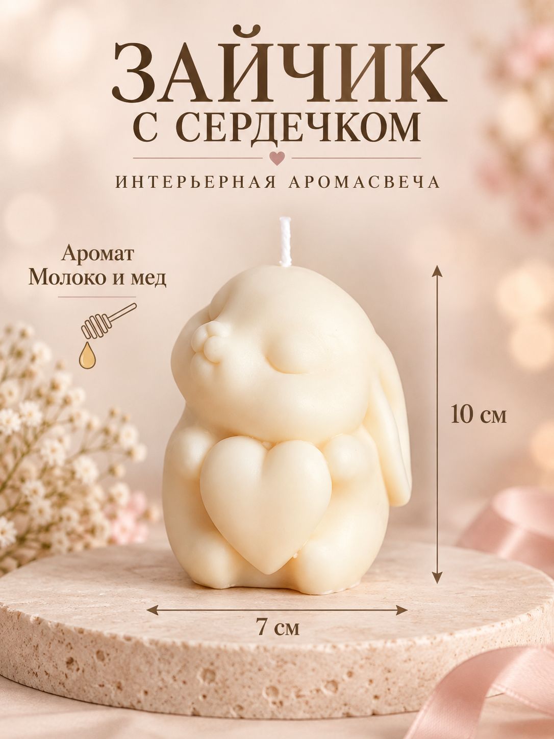 Свеча интерьерная Зайчик с сердечком, белый