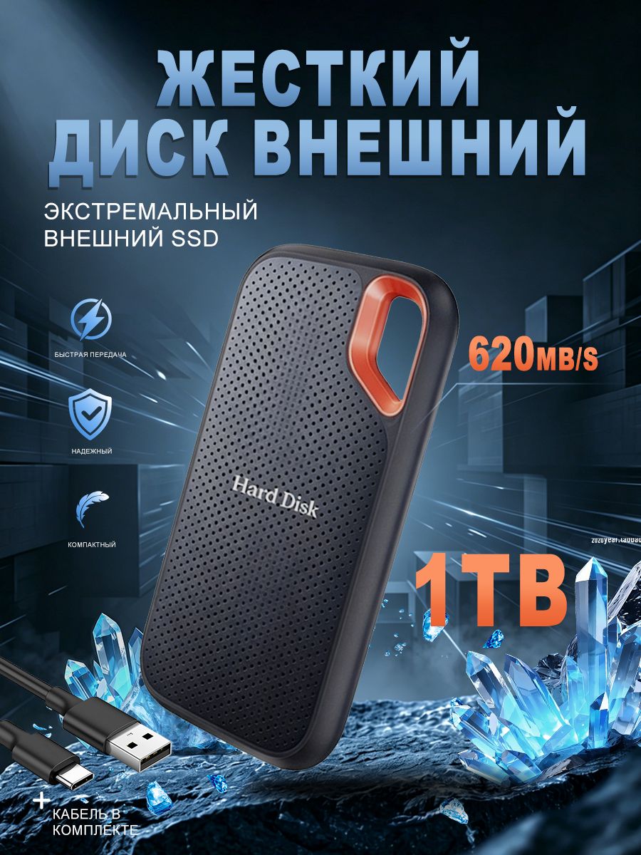 Hyper Disk 1 ТБ Внешний жесткий диск, Пластик, черный, темно-серый