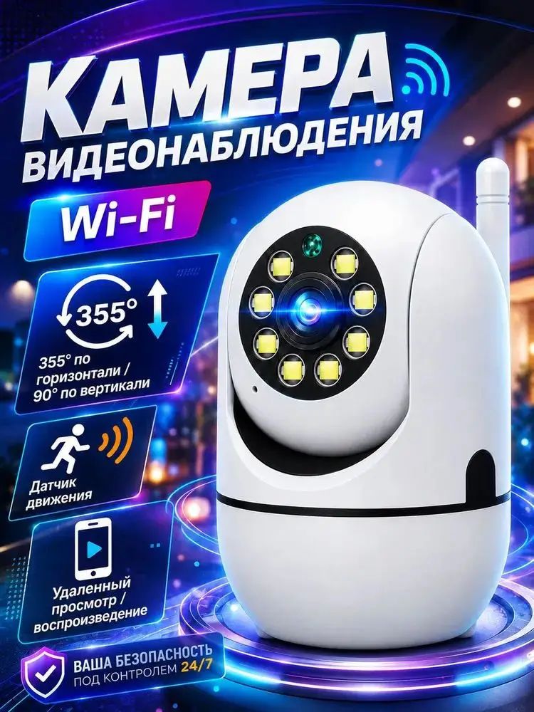Камера видеонаблюдения wifi для дома, видеокамера беспроводная, поворотная 2mp с датчиком движения