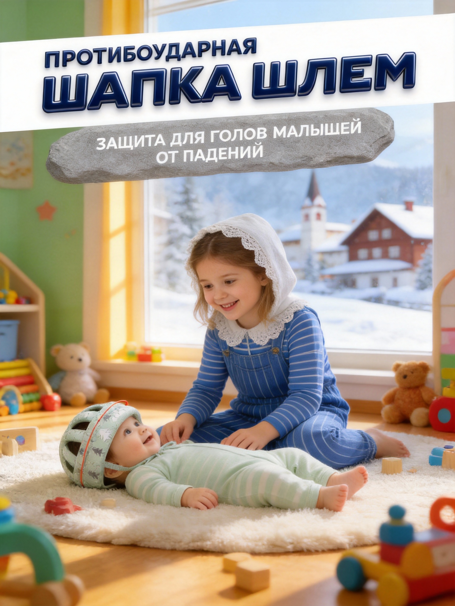 Противоударный шлем для малышей, защита головы при ползании и первых шагах 6 месяцев–2 года, регулируемая липучка и лямки, гипоаллергенный и стираемый