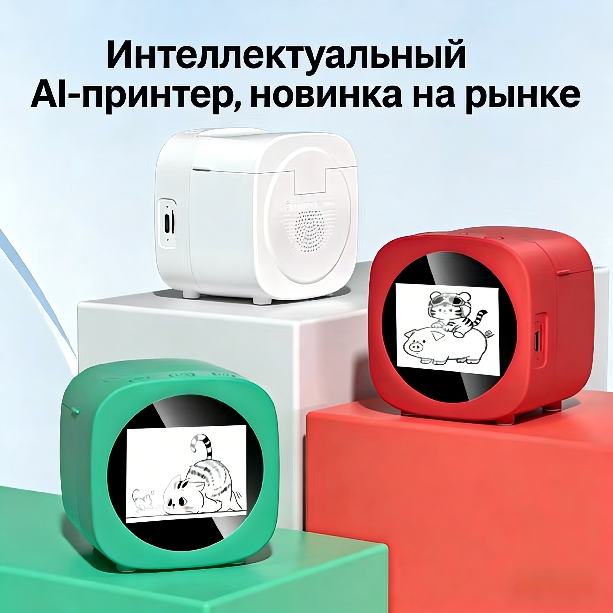 Детский AI-принтер: генерация картинок по голосу, печать, 6 стилей, ABS пластик, поддержка русского языка