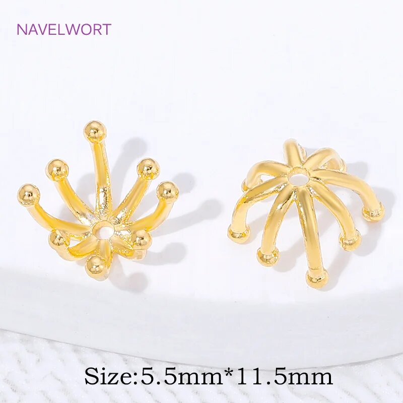 Латунные шапочки для бусин с позолотой 18К, набор из 8 штук 8 pieces, 18K Gold Plated