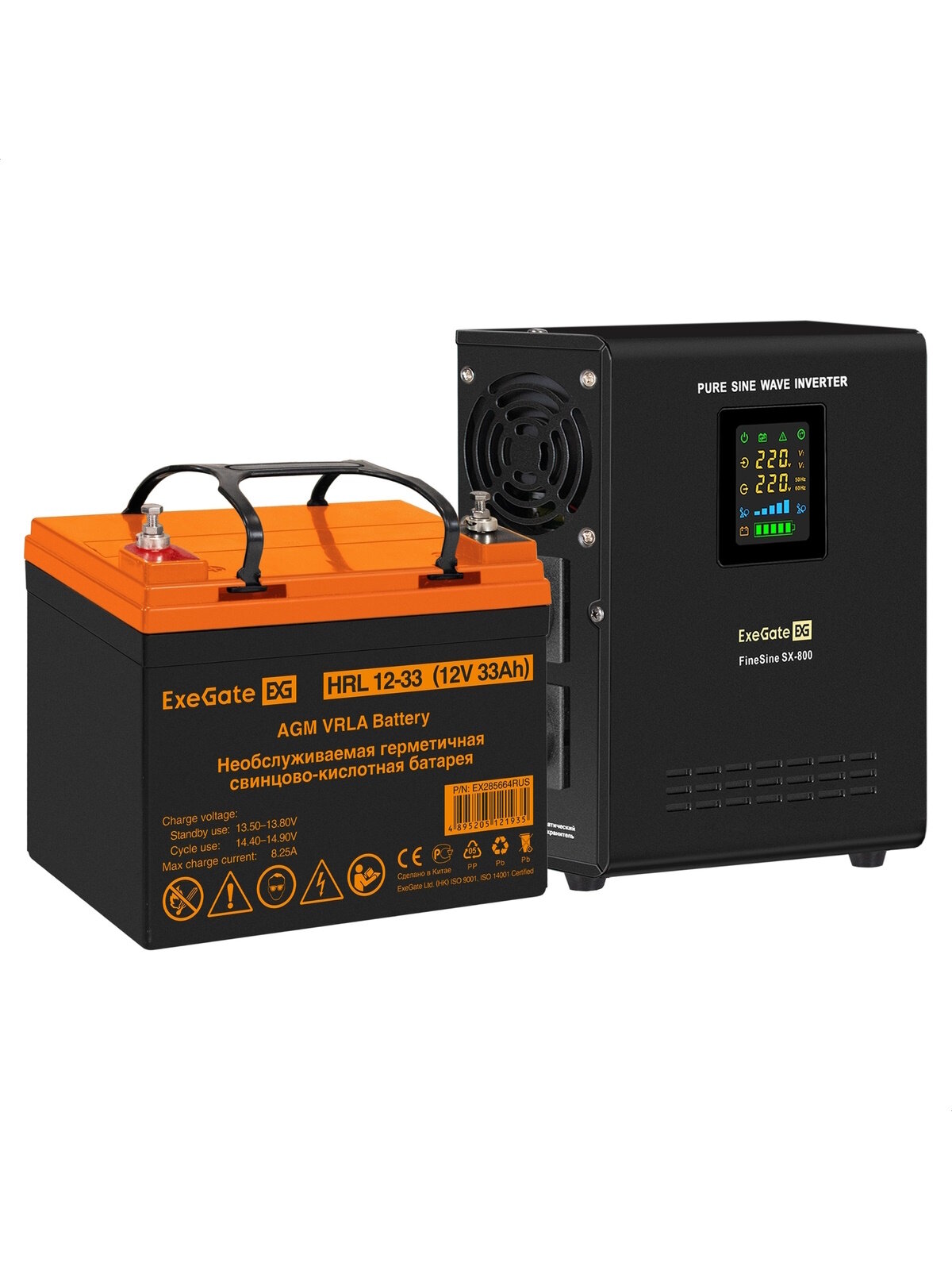 Комплект ИБП ExeGate FineSine SX-800. LCD. AVR.2SH EX295996RUS + батарея 33Aч EX285664RUS