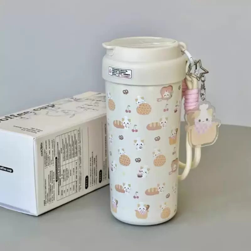 550 мл кружка с вакуумным покрытием Baking Cotton Candy Cat с подвеской и шнуром - высококачественная термокружка