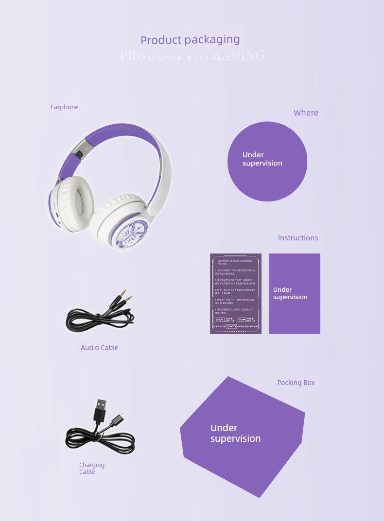 Официальные беспроводные наушники Bluetooth Over-Ear с аниме-дизайном Кианы, идеальны для фанатов