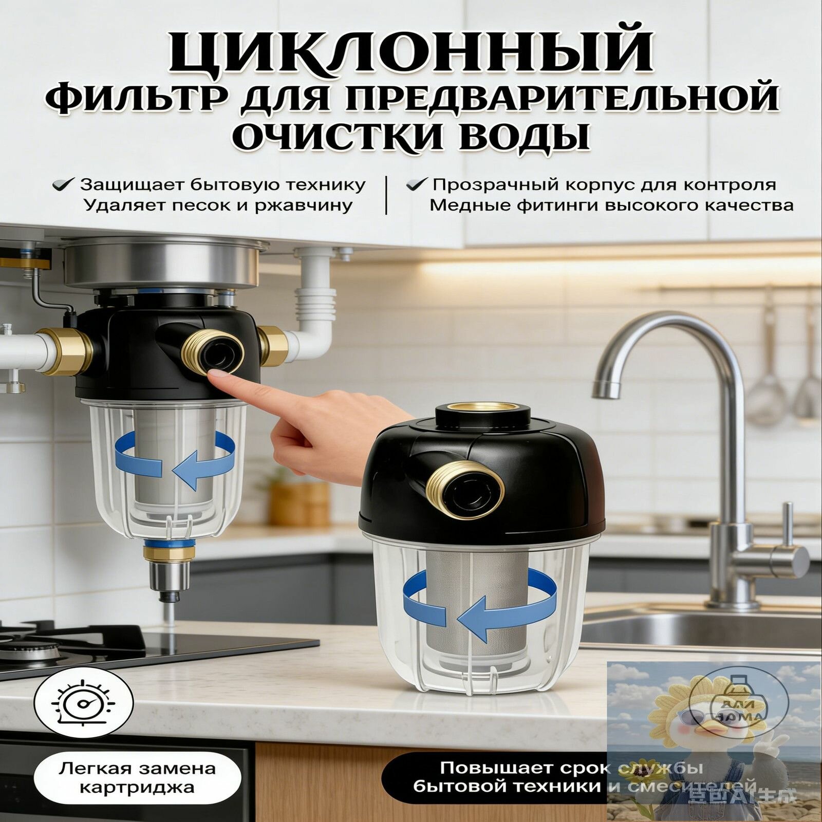 Фильтр для воды циклонный/Может удалять песок, ржавчину и другие механические загрязнения, защищать стиральные и посудомоечные машины, бойлеры, водонагреватели и трубы