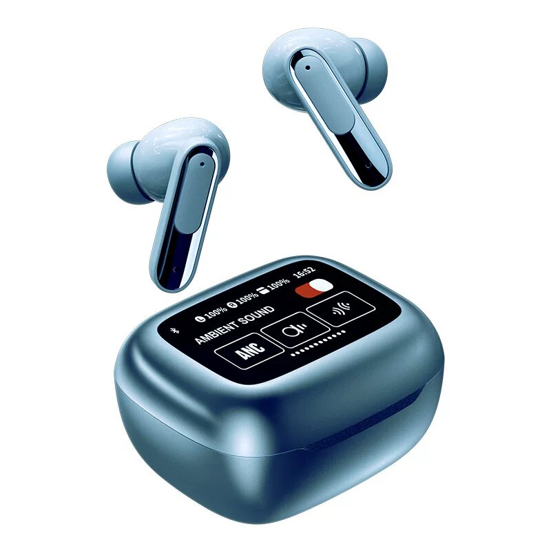 AirPoPro2 беспроводные наушники TWS с сенсорным экраном, отображением текстов и USB-C зарядным кейсом - Синий