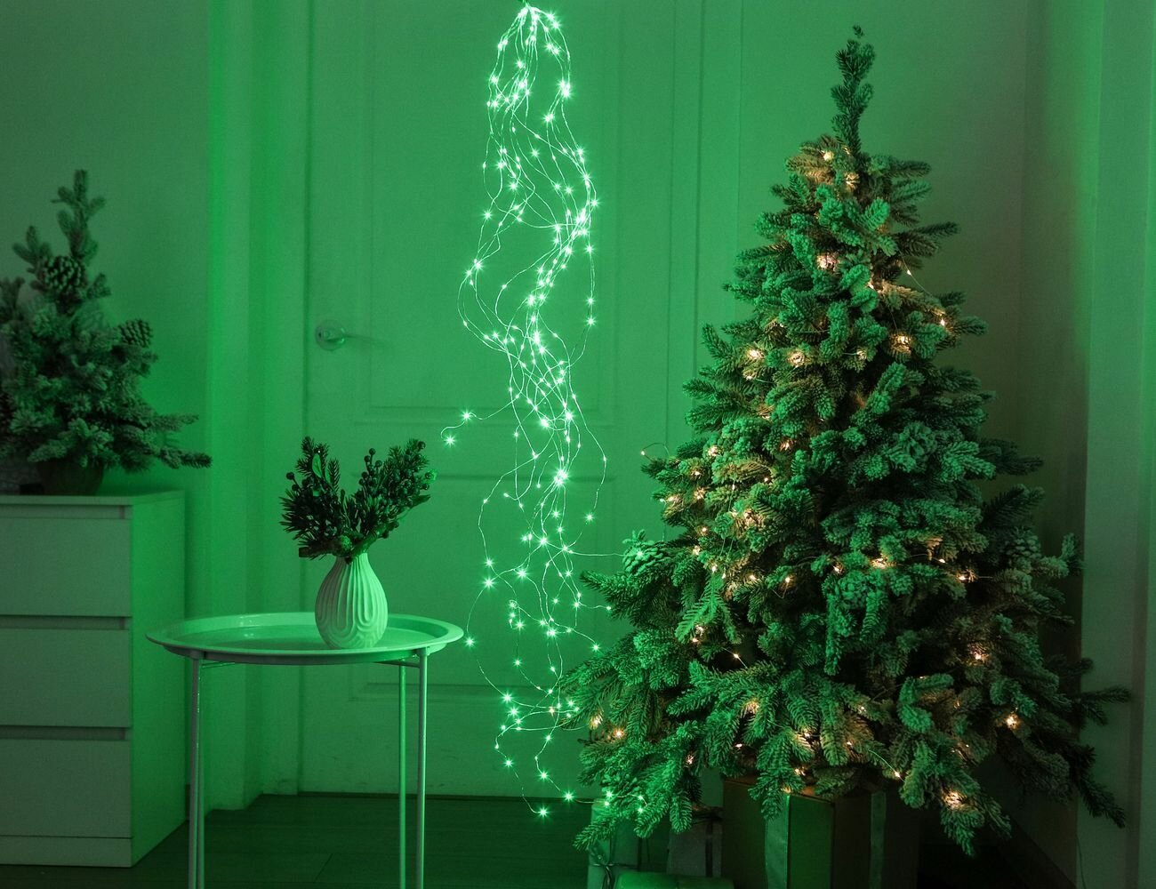 Электрогирлянда конский хвост, 200 зеленых мини-LED ламп, 15*1.5+1.5 м, провод-проволока, Бьюти Лед (Beauty Led).