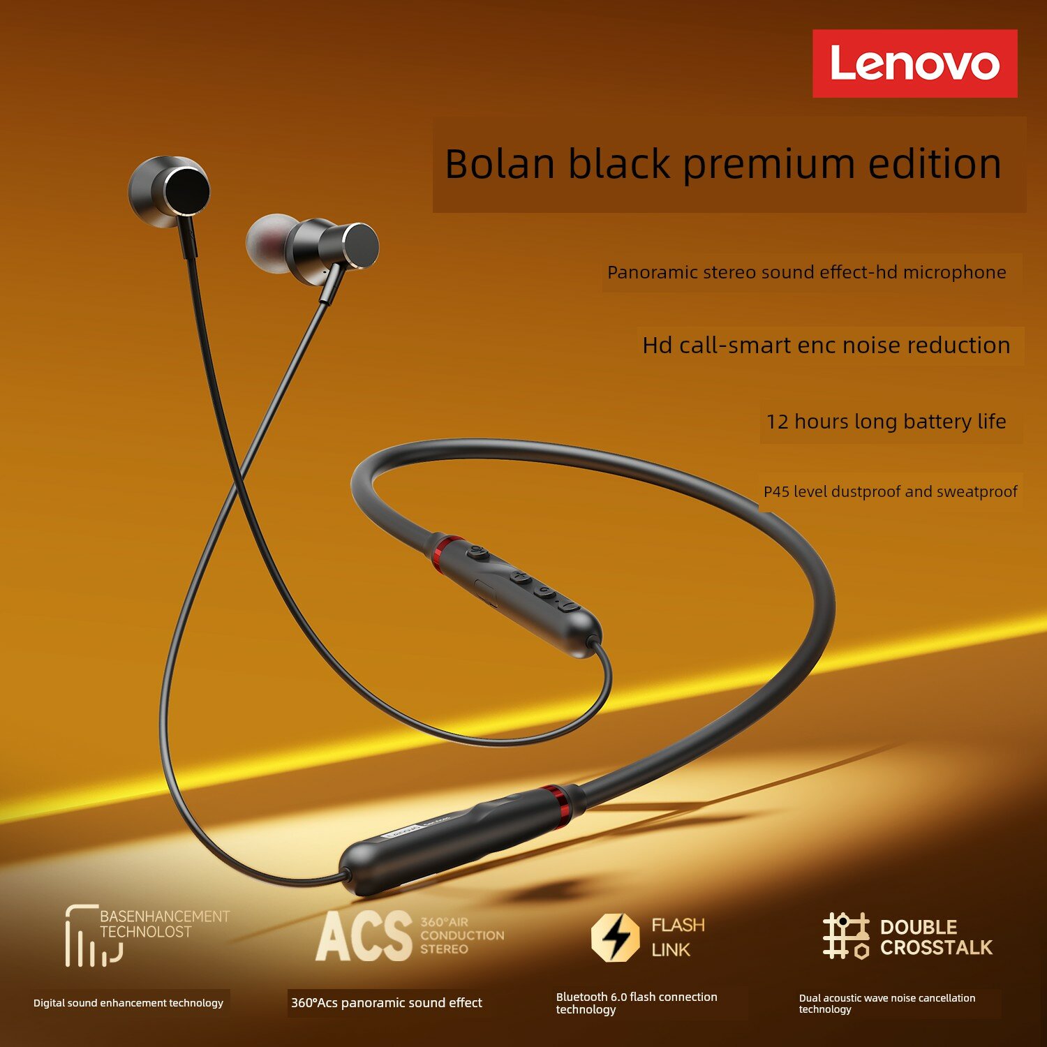 Lenovo Спортивные Наушники с шумоподавлением Беспроводные Bluetooth для игр и киберспорта, Вкладыши, Премиум-версия -