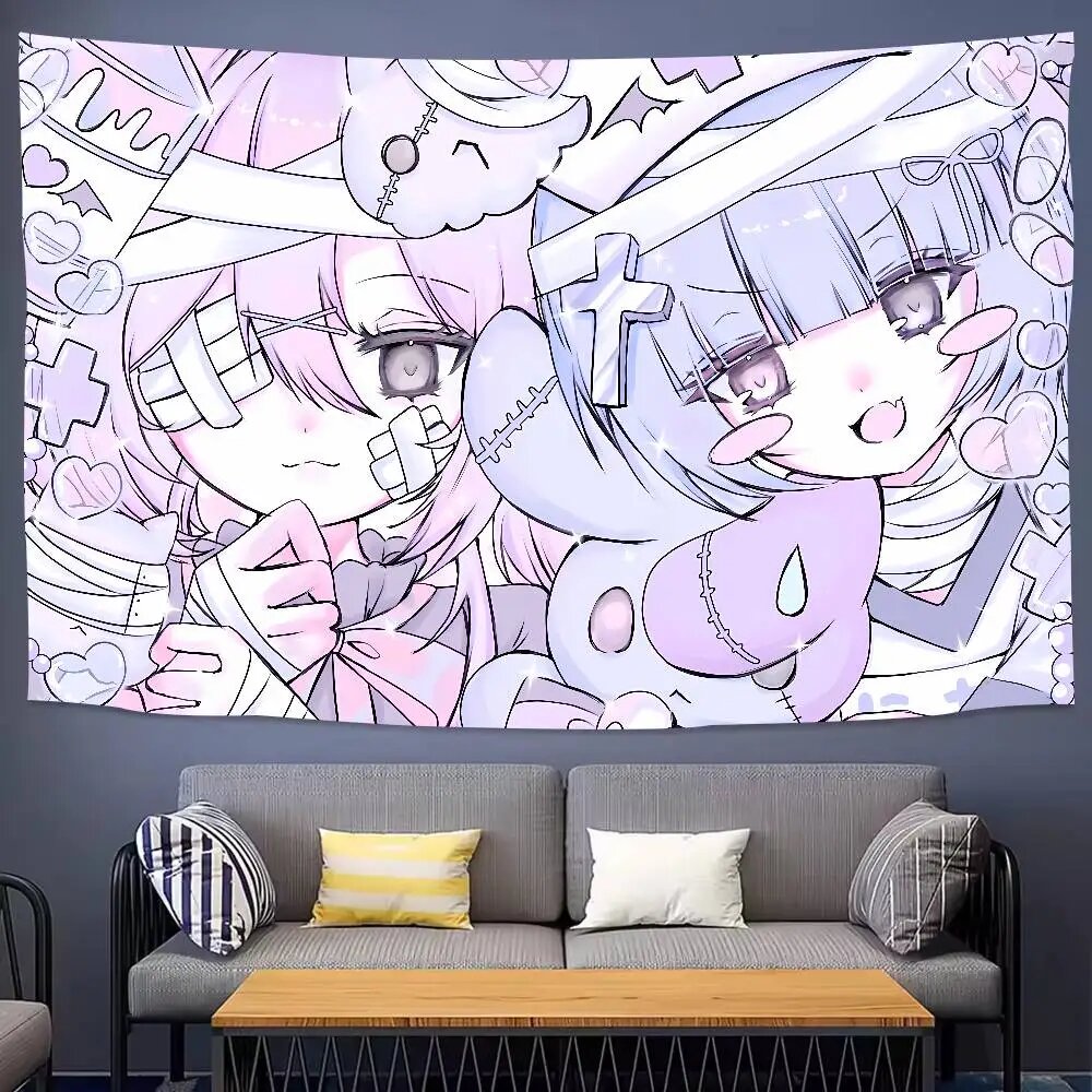 Розовый гобелен с аниме-девушкой, полиэстер/хлопок 60x90cm, z4