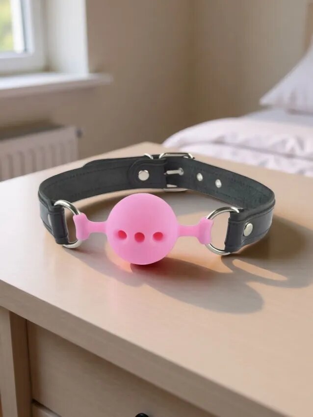 Кляп Sitabella, натуральный силикон, розовый, с кожаным ремешком