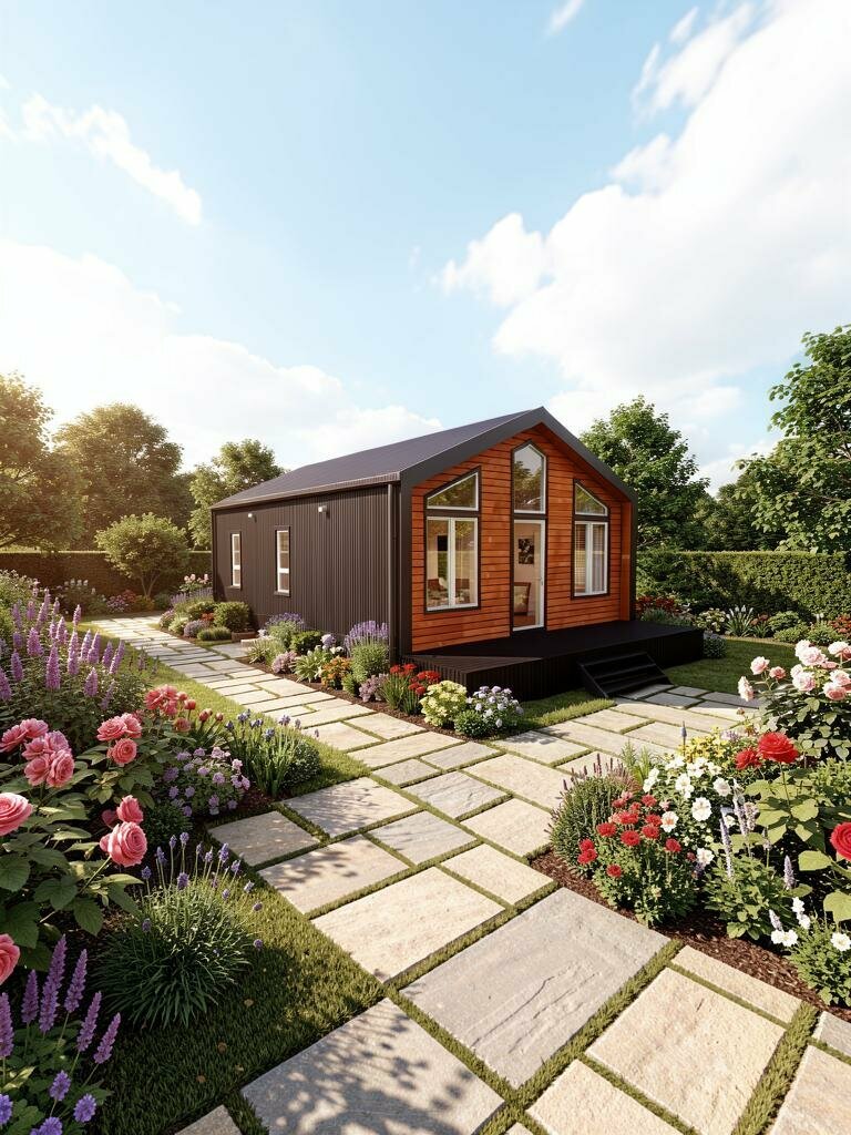 Проект каркасного дома, 3 комнаты, кухня-гостиная, терраса 13,30x7,0 м