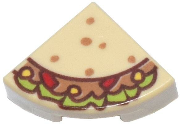 Деталь Lego 25269pb033 Tile, Round 1 x 1 Quarter with Medium Nougat, Lime, Red and Yellow Taco Pattern