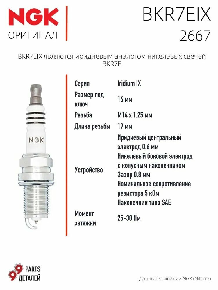 NGK BKR7EIX 2667 Иридиевые свечи зажигания для Haval Jolion 2WD 143 л. с. и др, дв. GW4G15K , OEM 3707100XEG01B, 4 шт.