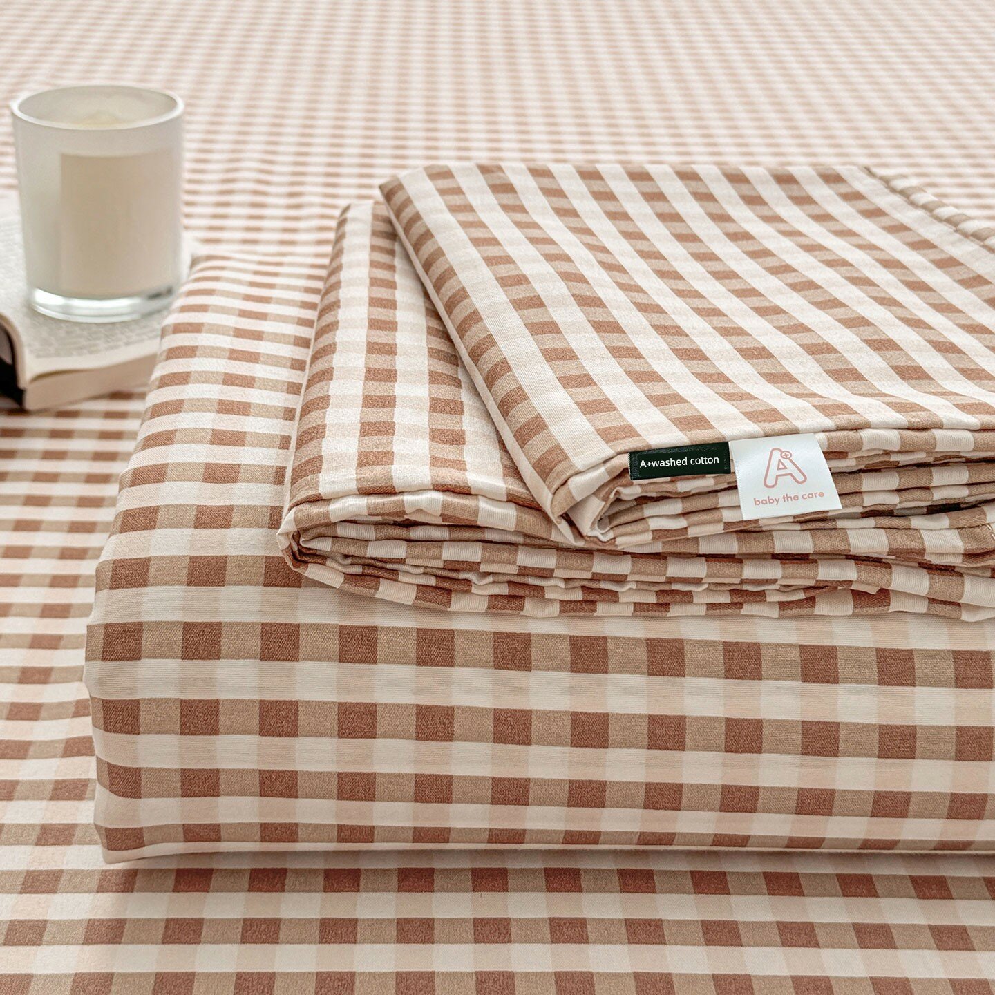 Комплект постельного белья Muji Class A: простыня на резинке, 100% хлопок, стираный хлопок, однотонная пододеяльная