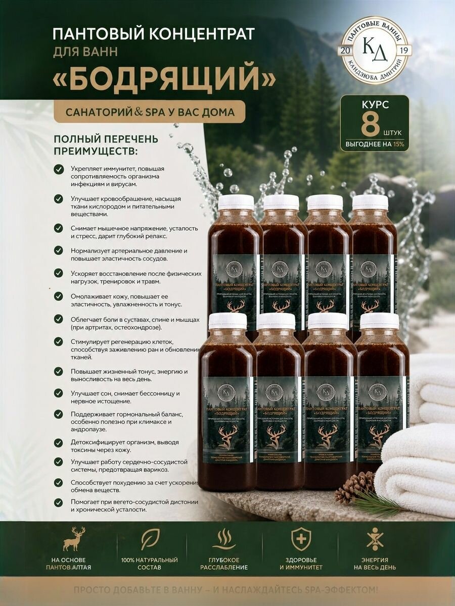 "Бодрящий" Концентрат для принятия ванн из пантов и крови северного марала BOIS 500 мл 8 шт