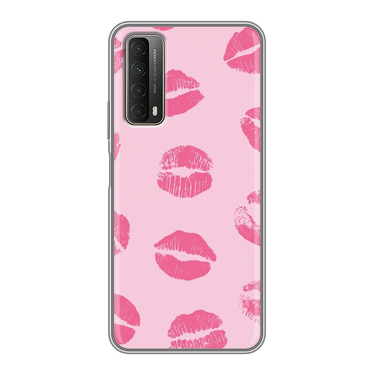 Чехол для Huawei P Smart (2021) с принтом Поцелуйчики на розовом фоне (Хуавей П Смарт 2021)