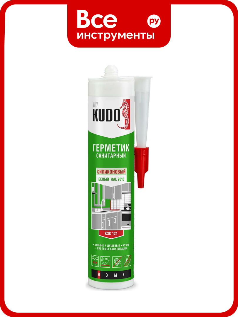 Силиконовый санитарный герметик KUDO 280 л, для остекления, морозостойкий, для дерева, металла и пластика