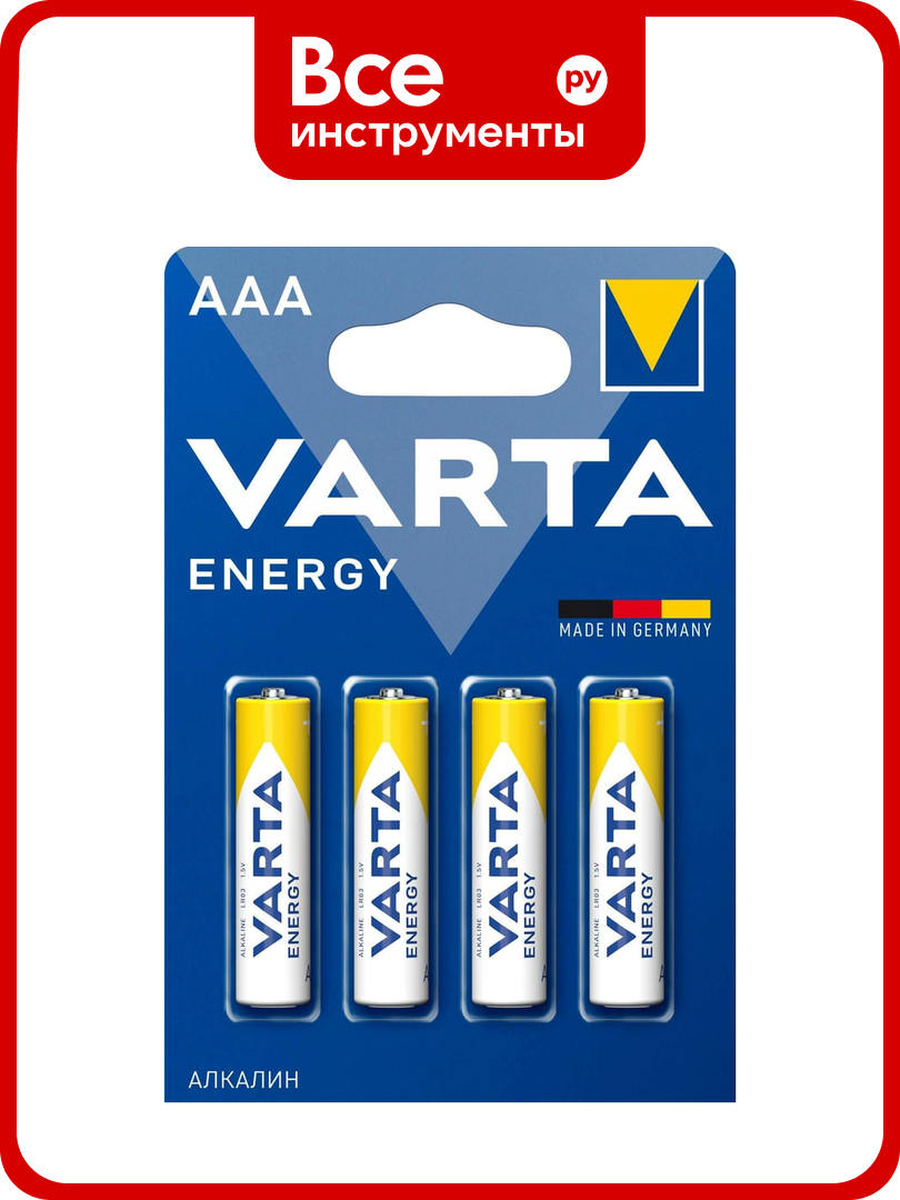 Батарейка Varta ENERGY LR03 AAA BL4 Alkaline 1.5V — щелочная алькалиновая мизинчиковая, для портативных устройств