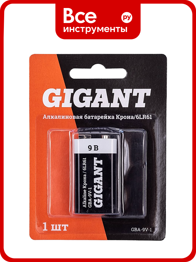 Батарейка Gigant Alkaline Крона/6LR61 блистер 1 шт. GBA-9V-1
