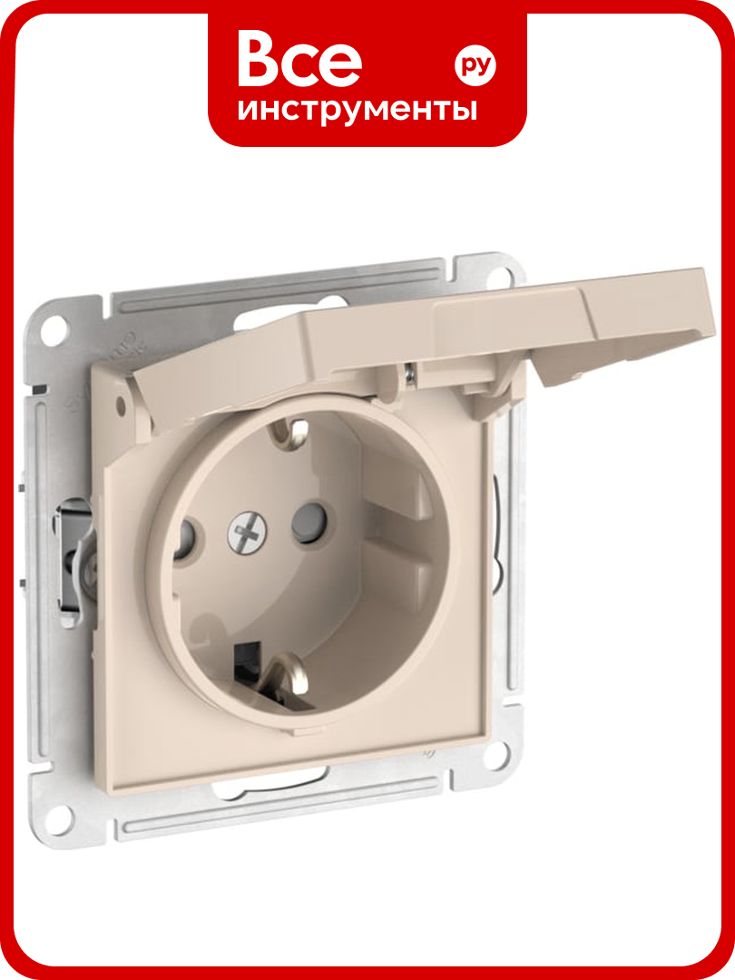 Розетка Systeme Electric AtlasDesign ATN000246S, с заземлением и шторками, бежевая