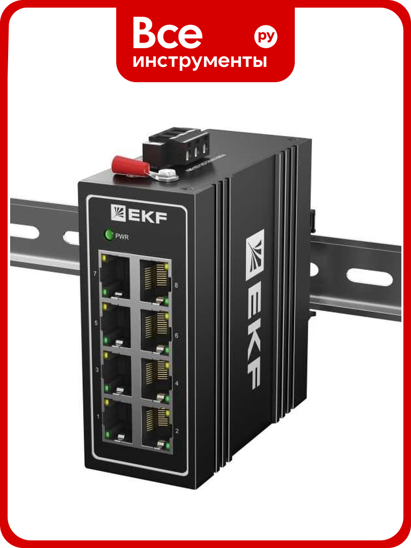 Промышленный неуправляемый коммутатор EKF U-8T, 8 портов 10/100Base-T(X) RJ45, монтаж на динрейку