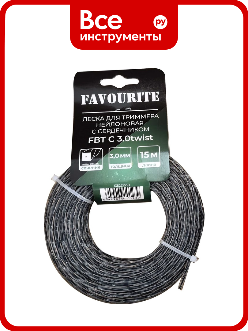 Леска для триммера нейлон, витая квадратная с сердечником, модель FAVOURITE FBT C 3.0twist, артикул 135221530, в наличии