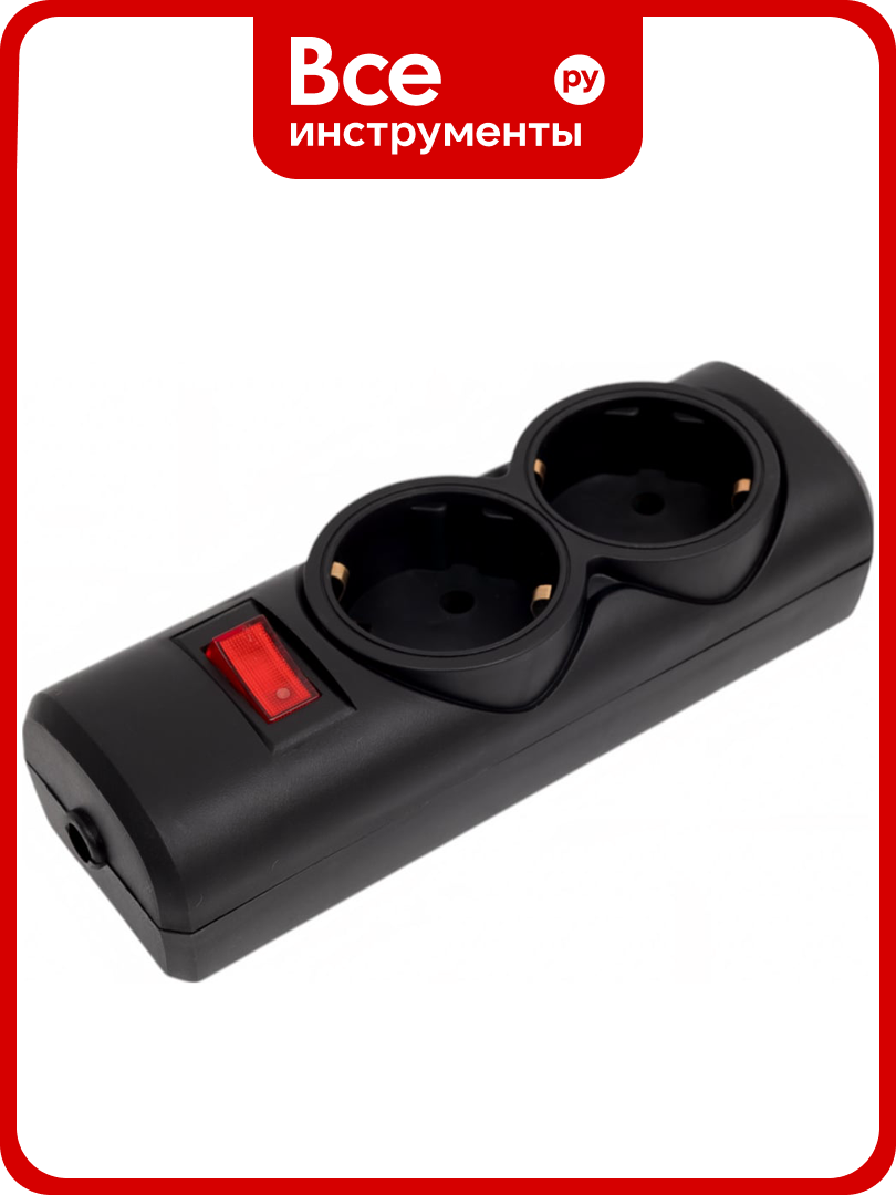 Сетевая колодка PROGIX 2 розетки, с/3, чёрная PRO7, пластиковый корпус, тип Schuko, бытовое назначение