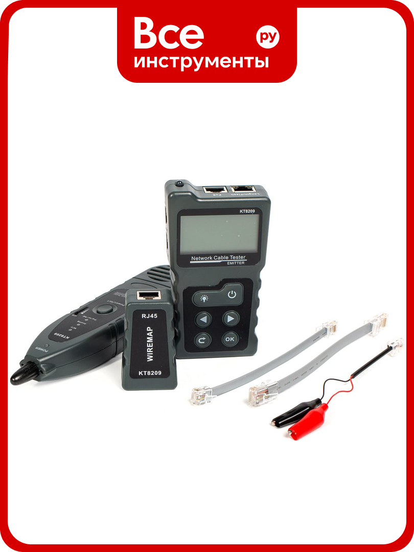 Кабельный тестер КВТ с PoE KT 8209 PROLINE 86208 пластиковый корпус, поддержка PoE, мизинчиковые батарейки