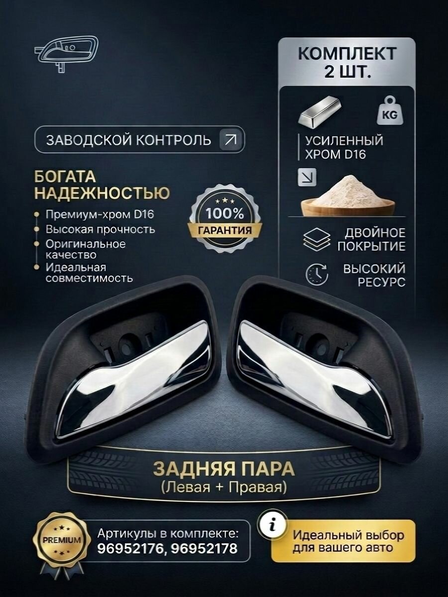 Комплект задних внутренних ручек (2 шт, левая + правая) для Chevrolet Cruze / Шевроле Круз, арт. 96952176 / 96952178