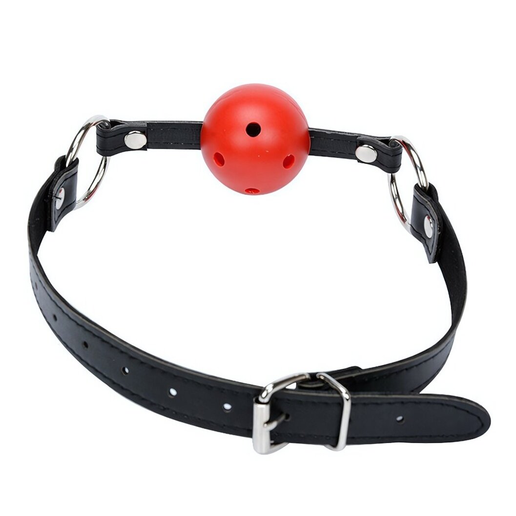 Кляп BDSM дышащий «Onjoy Breathable Ball», искусственная кожа, пластик, диаметр 4 см, ремешок 65 см, черный с красным