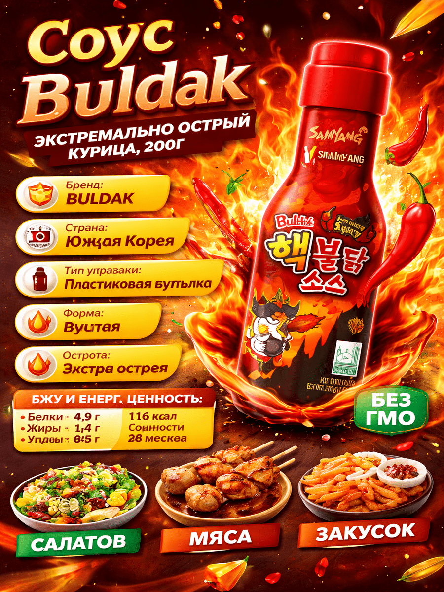 Соус Buldak Экстремально острый курица, 200г
