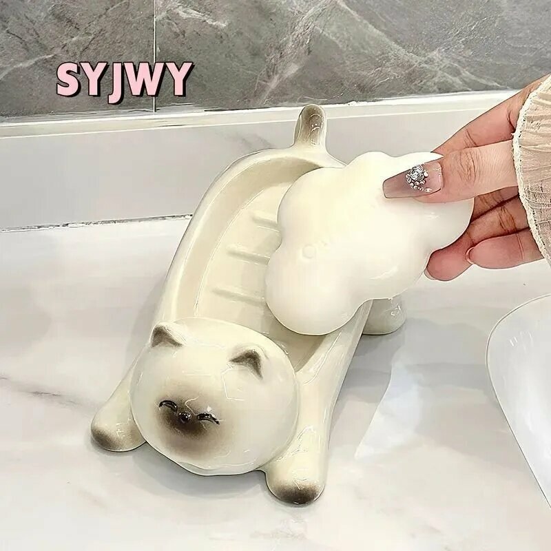 Коробка для мыла с мультяшным сиамским котом, ванная комната, керамика