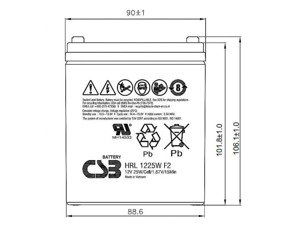 Батарея для ИБП CSB HRL1225W F2 FR 12В 5Ач