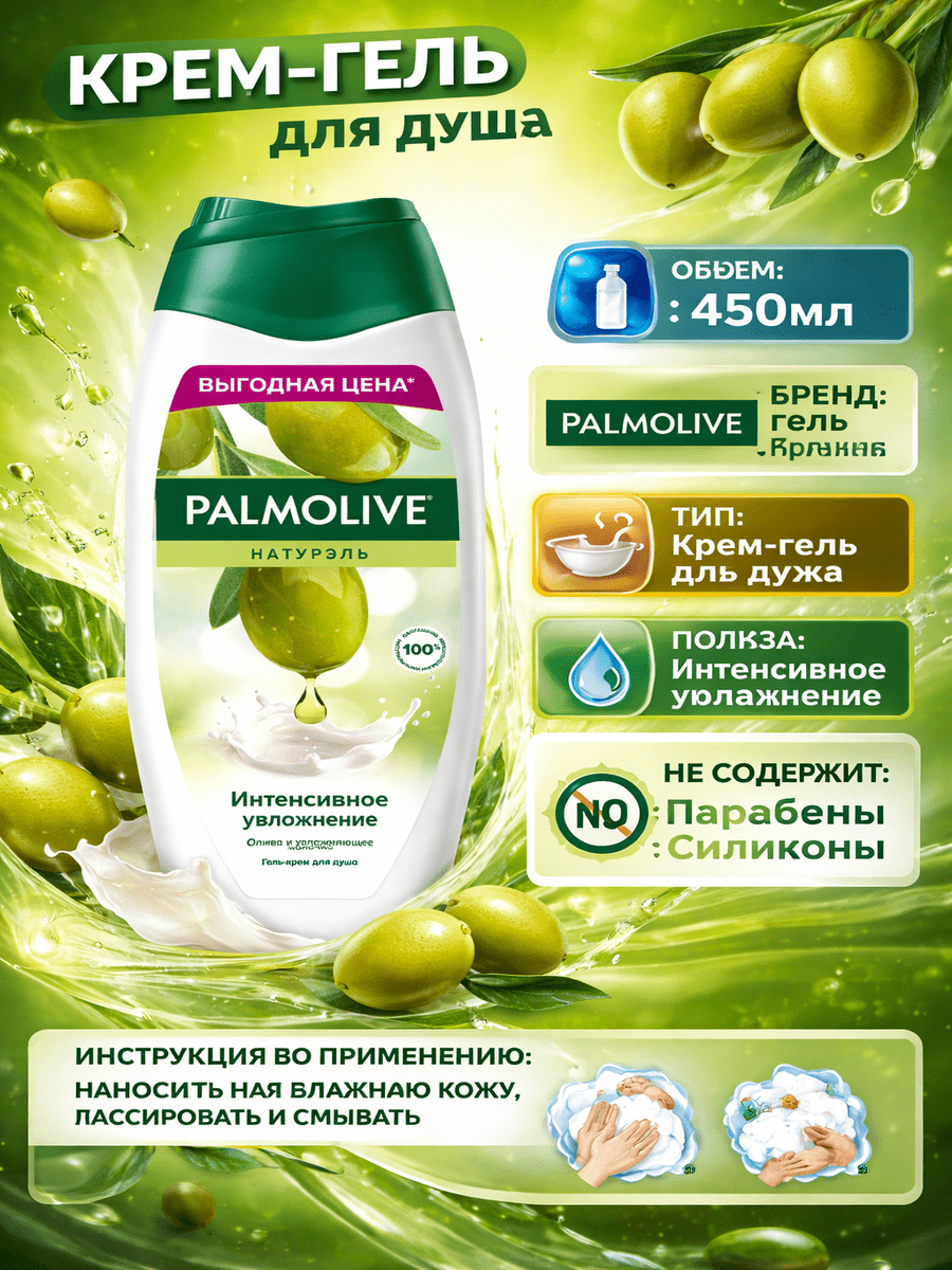 Крем-гель для душа Palmolive Интенсивное увлажнение с оливой и молочком, 450мл