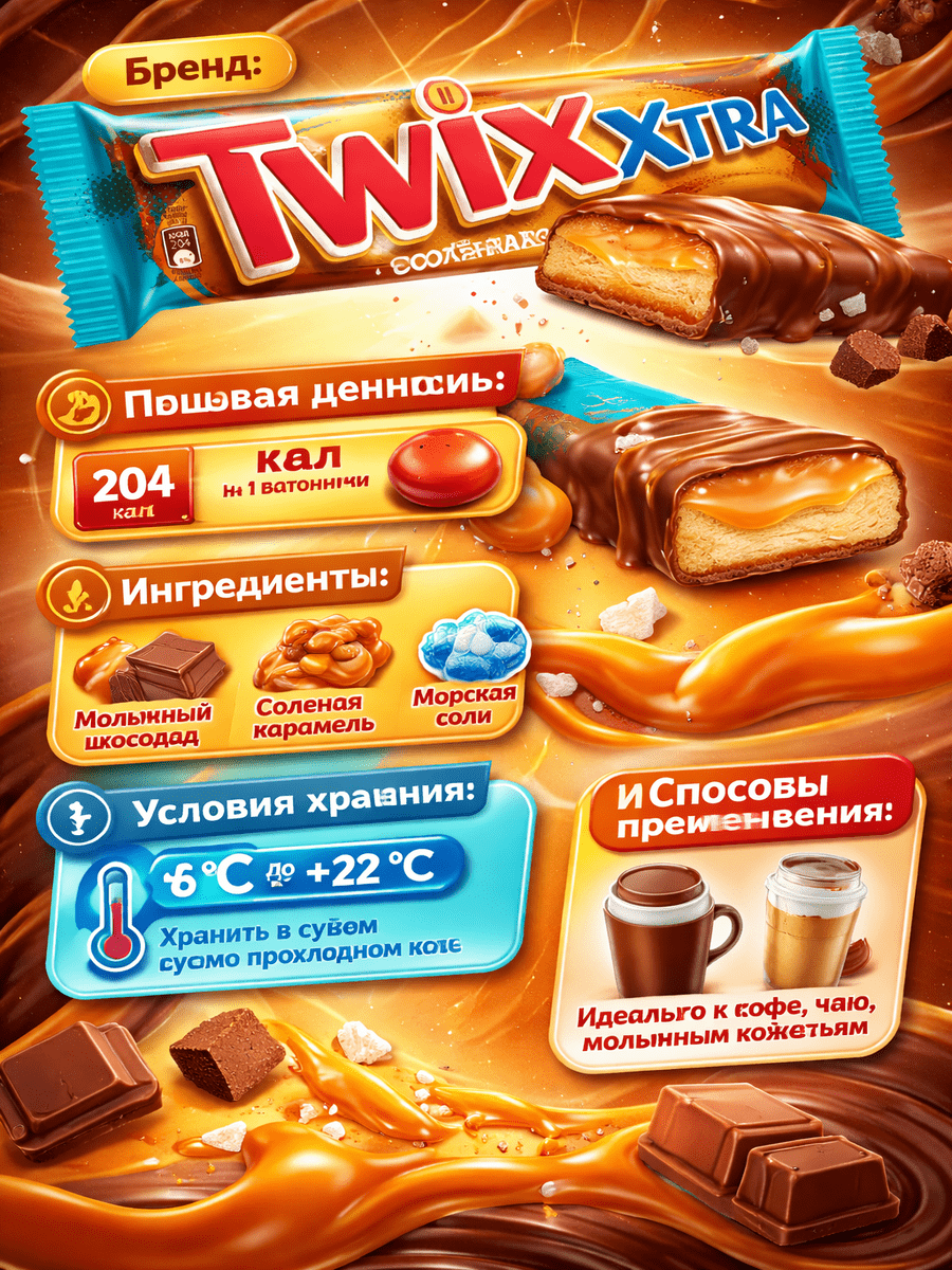 Батончик шоколадный Twix Xtra Cоленая карамель, 82г