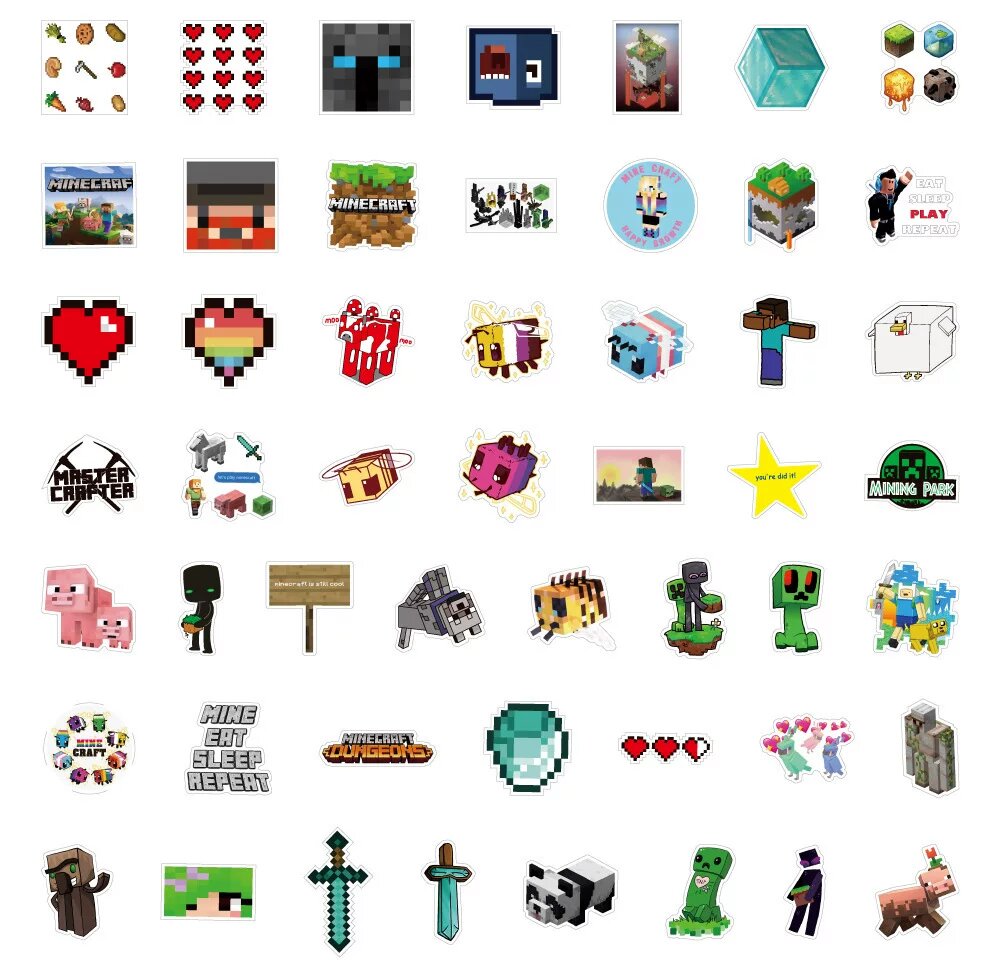 Набор наклеек Minecraft E - 50 штук для ноутбуков, чемоданов, блокнотов, телефонов. Декоративные наклейки для