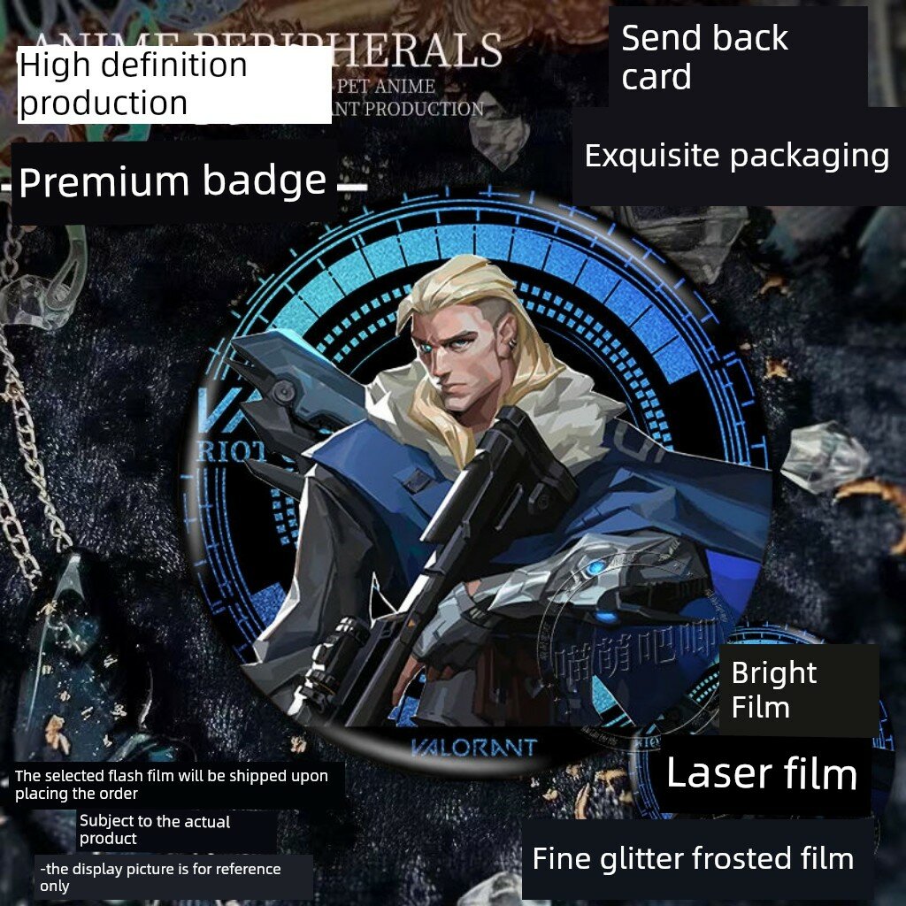 Значок Fearless Contract KO Valorant Phoenix Zero Steel Lock Poseidon Black Dream, мерч Valorant. Охотничий сокол_58 мм