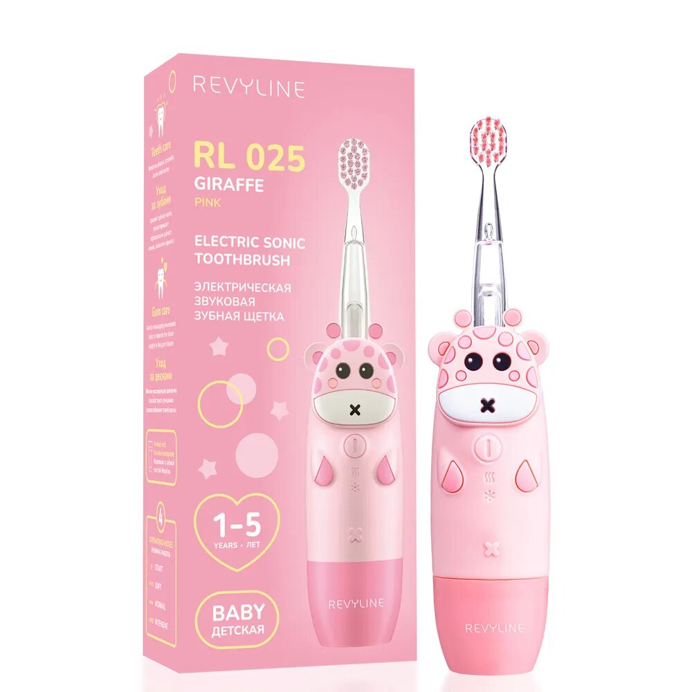 Детская электрическая звуковая зубная щетка Revyline RL 025 розовая, от 1-5 лет
