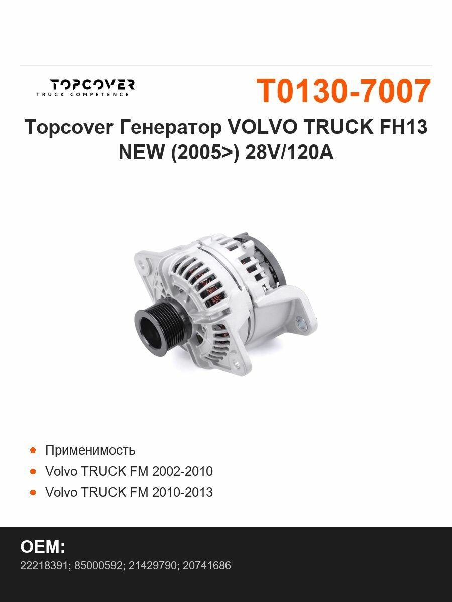 Topcover Генератор VOLVO TRUCK FH13 NEW (2005>) 28V/120A