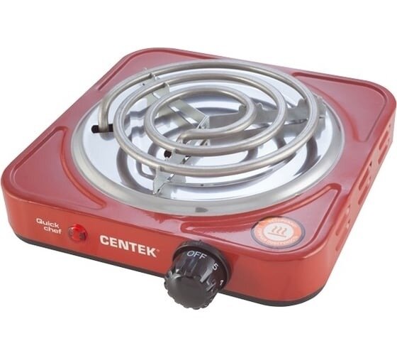 Плита настольная электрическая Centek CT-1508 красный, 1 кВт, ТЭН, конфорки - 1, эмаль, поворотные переключатели