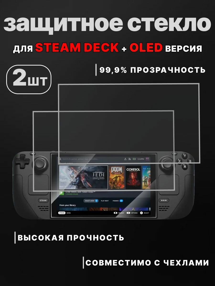 Комплект 2шт. Защитное стекло для приставки Steam Deck (Стим Дек)