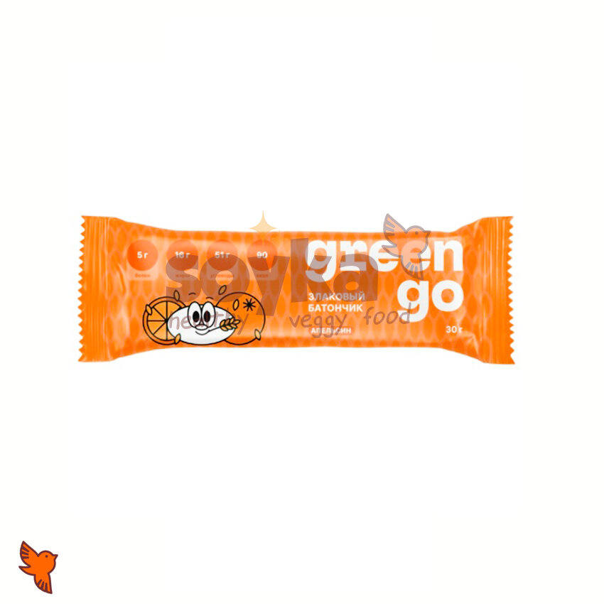 Батончик злаковый апельсин без сахара Green Go, 32г