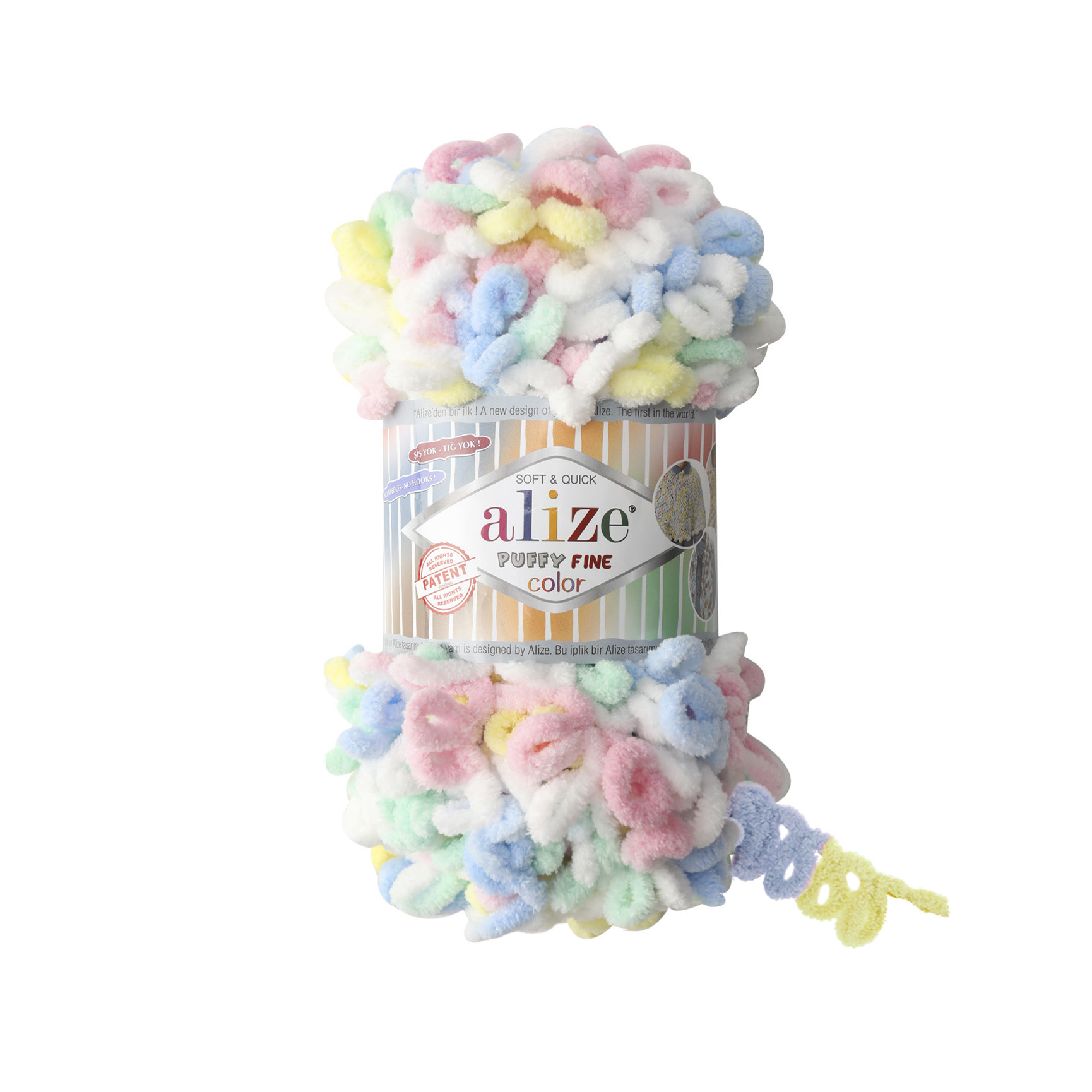 Пряжа для вязания Alize Puffy Fine Color 1 моток (14 м, 100 гр), цвет 5949 радуга