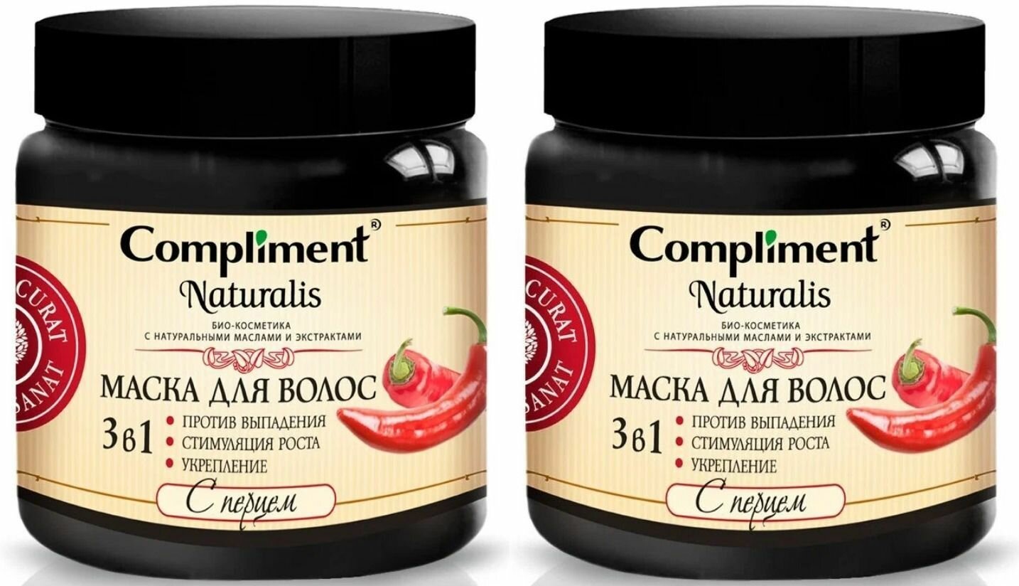 Compliment Маска для волос Naturalis 3 в 1 с перцем, против выпадения, стимуляция роста и укрепление, 500 мл, 2 шт