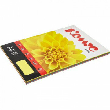 Бумага цветная Комус Color (микс интенсив 5цв: л, к, ш, з, г),80г, А4,100 л, 658908