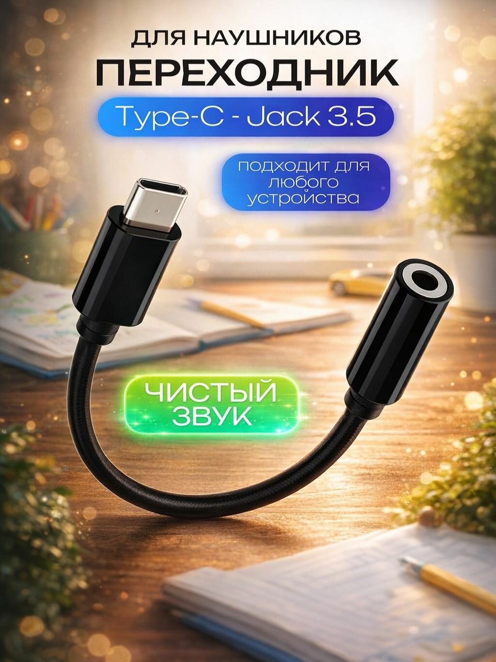 Переходник Type-C на Jack 3.5 мм, переходник для наушников